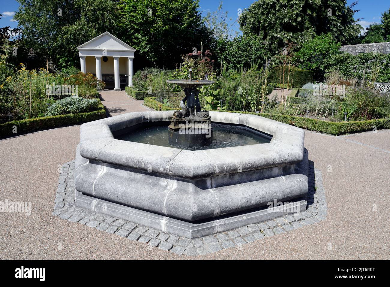 Dolphin fountain and small greco/roman style summer house / gazebo ...