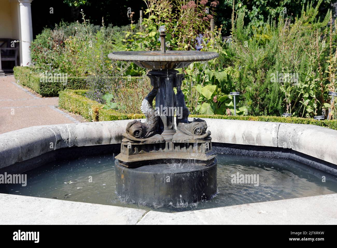 Dolphin fountain Cowbridge Physic Garden,. Cowbridge, Vale of Glamorgan ...