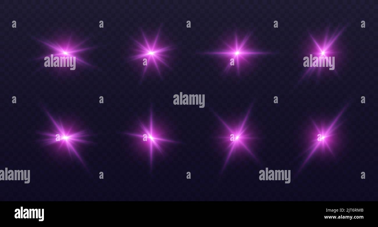 Pink lens flare, glowing star with rays, shiny flash spark, bright ...