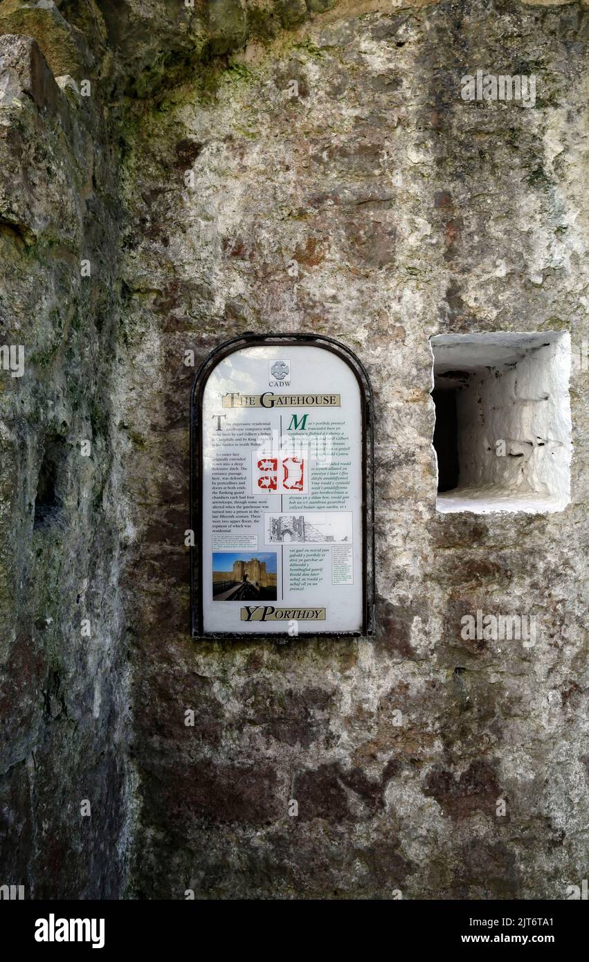 St Quentin's Castle sign. Cowbridge, Vale of Glamorgan, near Cardiff ...