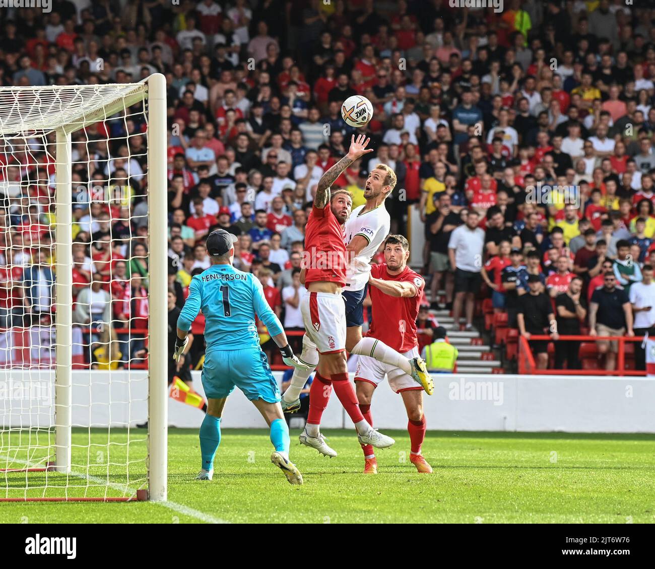 Steve Cook #3 of Nottingham Forest handles the ball, penalty given by ...