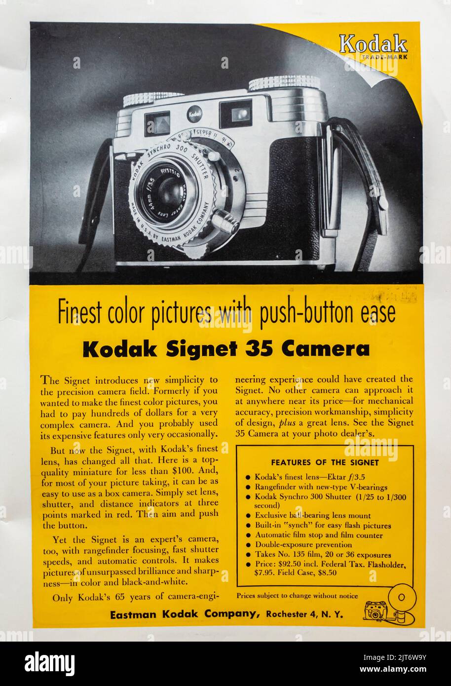 Kodak Signet 35 camera advertisement placed inside NatGeo magazine ...