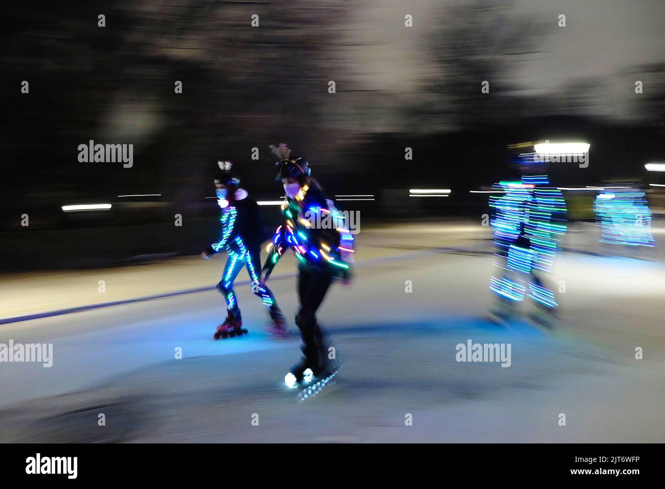 Lighting rollers in El Retiro park of Madrid Stock Photo - Alamy