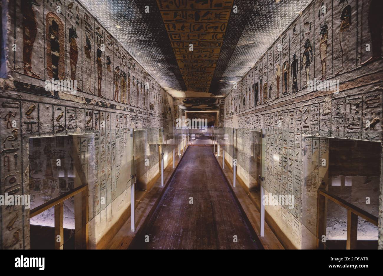 Majestic Interior View to the Corridor and Walls with hieroglyphics and ...