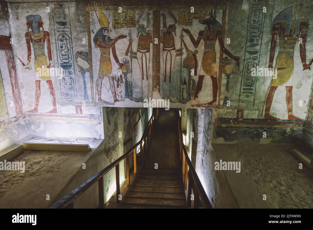 Majestic Interior View to the Corridor and Walls with hieroglyphics and ...