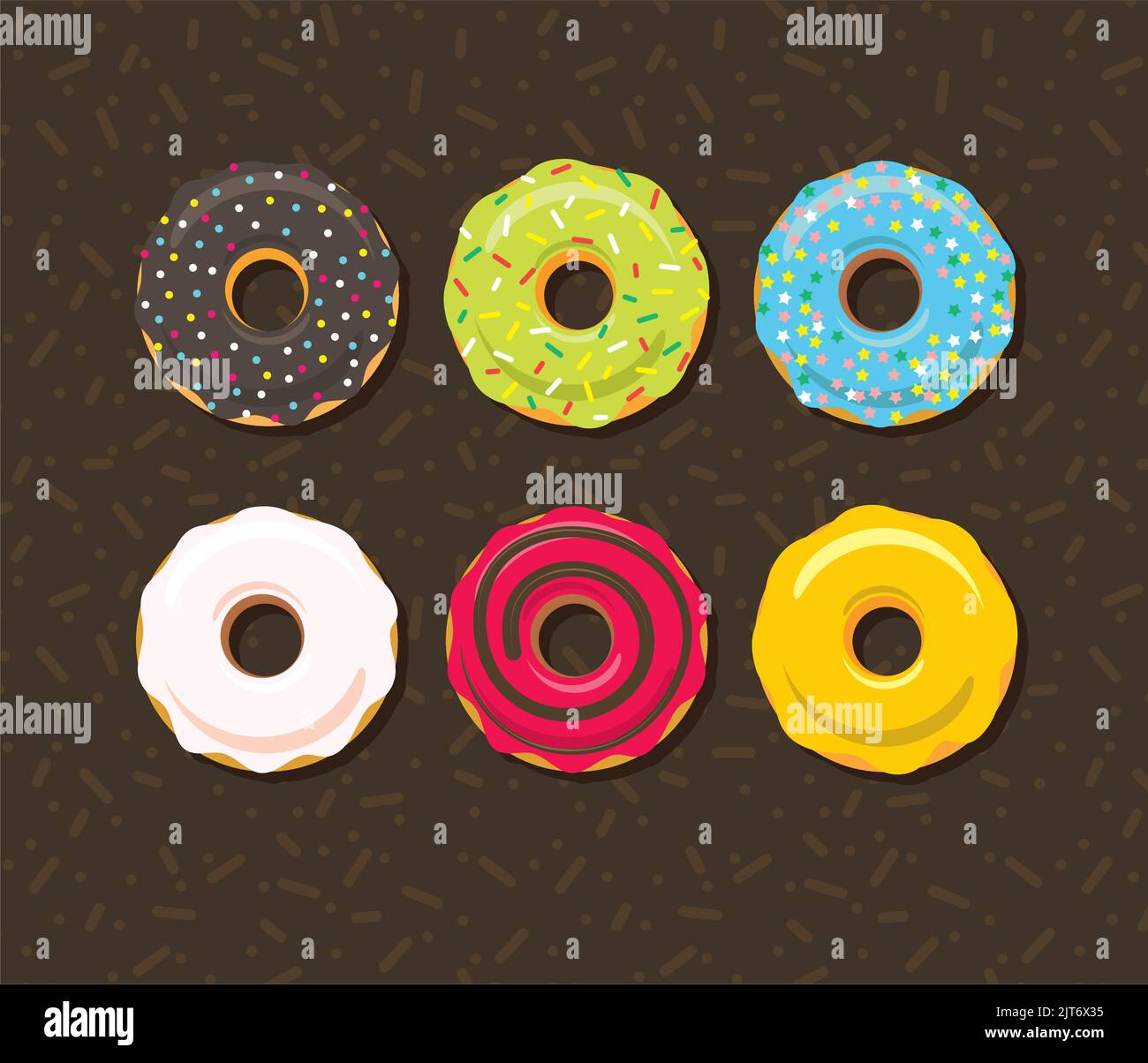 Set of donut icons. Sweet sugar icing donuts in the glaze with colorful sprinkle topping. Vector ...