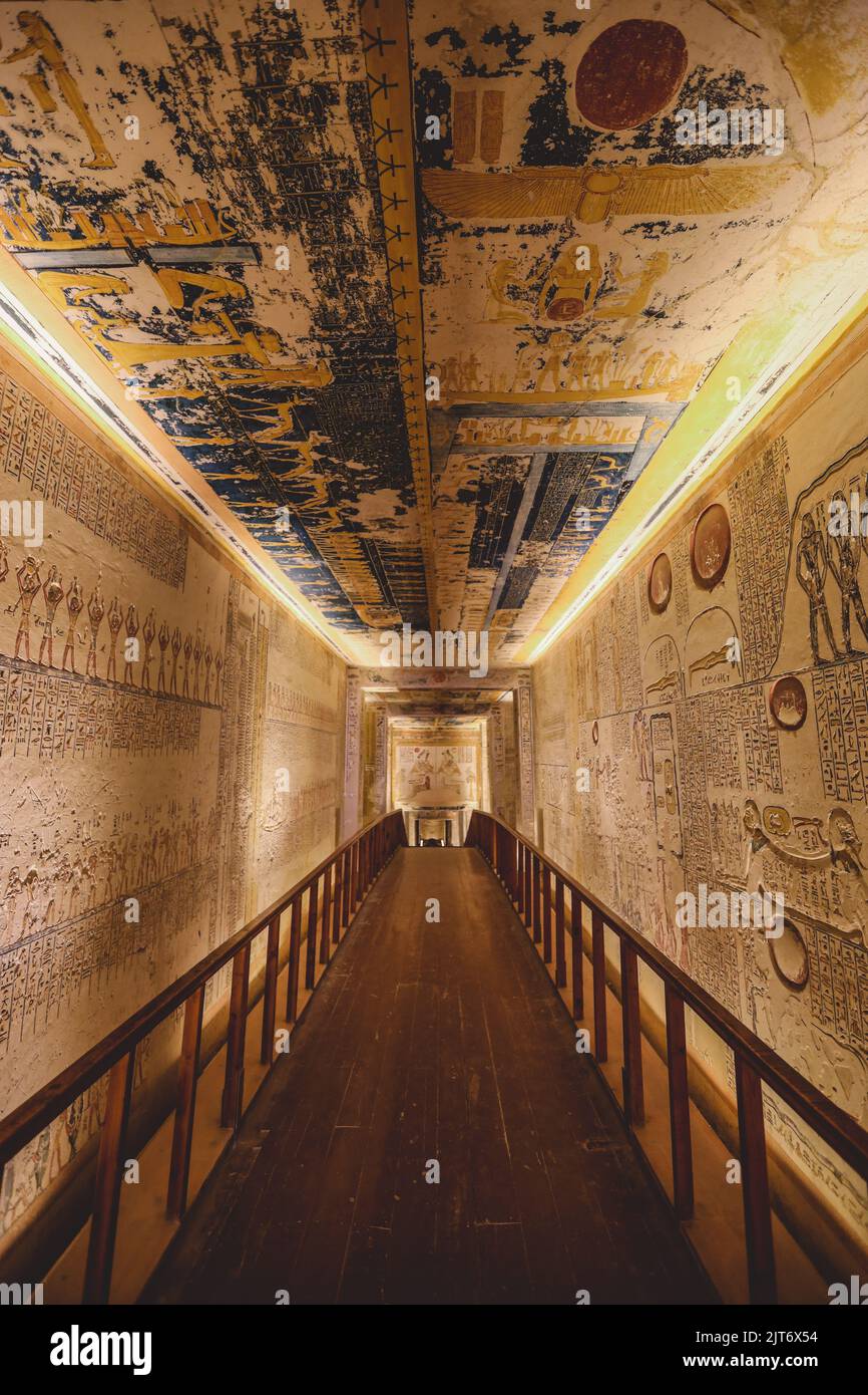 Majestic Interior View to the Corridor and Walls with hieroglyphics and ...
