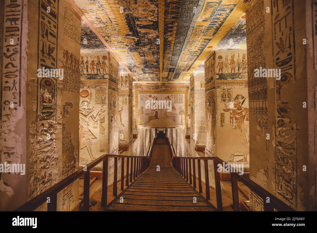 Majestic Interior View to the Corridor and Walls with hieroglyphics and ...