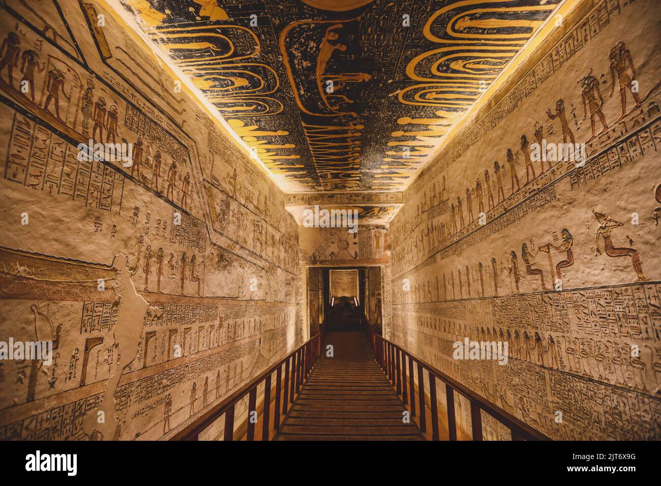 Majestic Interior View to the Corridor and Walls with hieroglyphics and ...