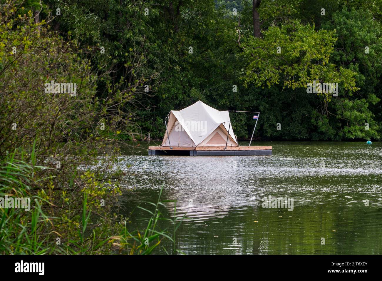 Camping / glamping with tent on raft / float on the lake Donkmeer in ...