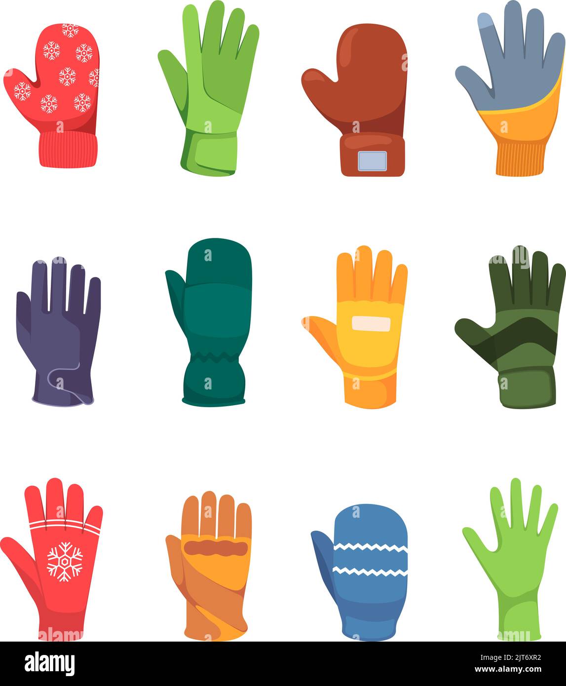 Colored gloves. Leather and knitted winter fashioned cold seasonal wear ...