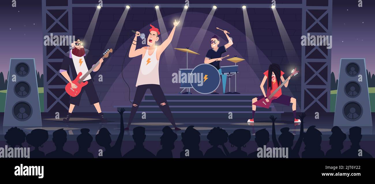 Rock concert. Entertainment with musicians with rock guitars exact ...