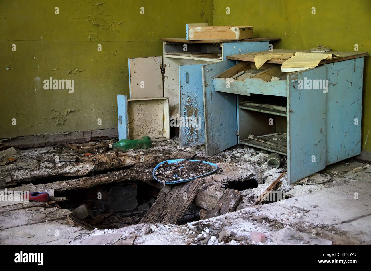 Details of the interior of a Prypiat building, Chernobyl exclusion zone ...