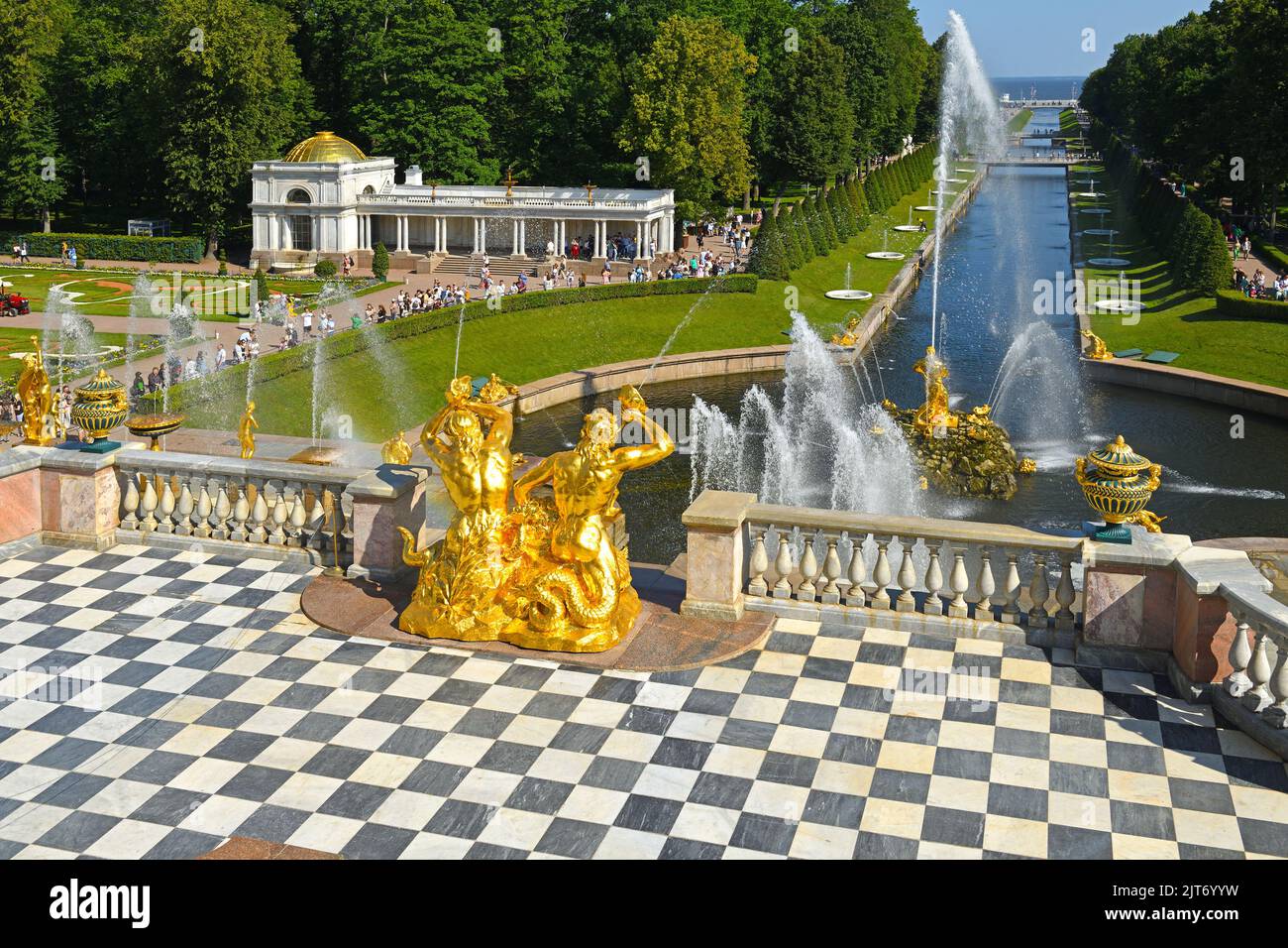 Triton Fountain, Grand Cascade, Samson Fountain and Sea Channel in ...