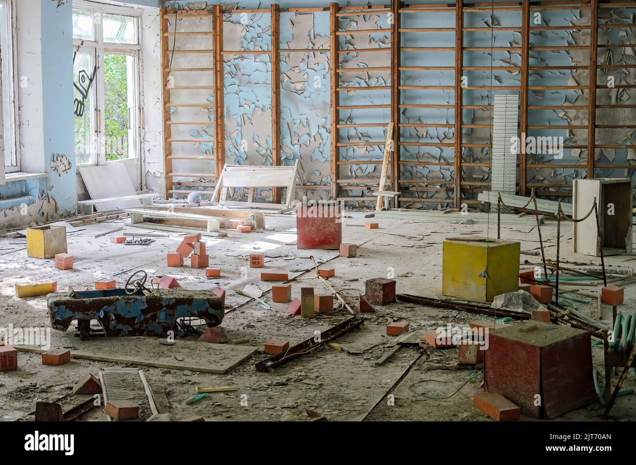 Prypiat school game room, Chernobyl exclusion zone, Ukraine Stock Photo ...