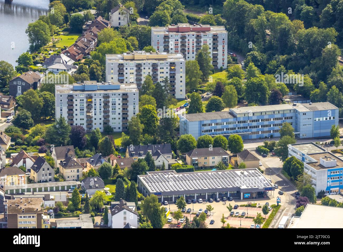 Aerial view, high-rise buildings Werdener Straße, Innogy Metering Gmbh ...