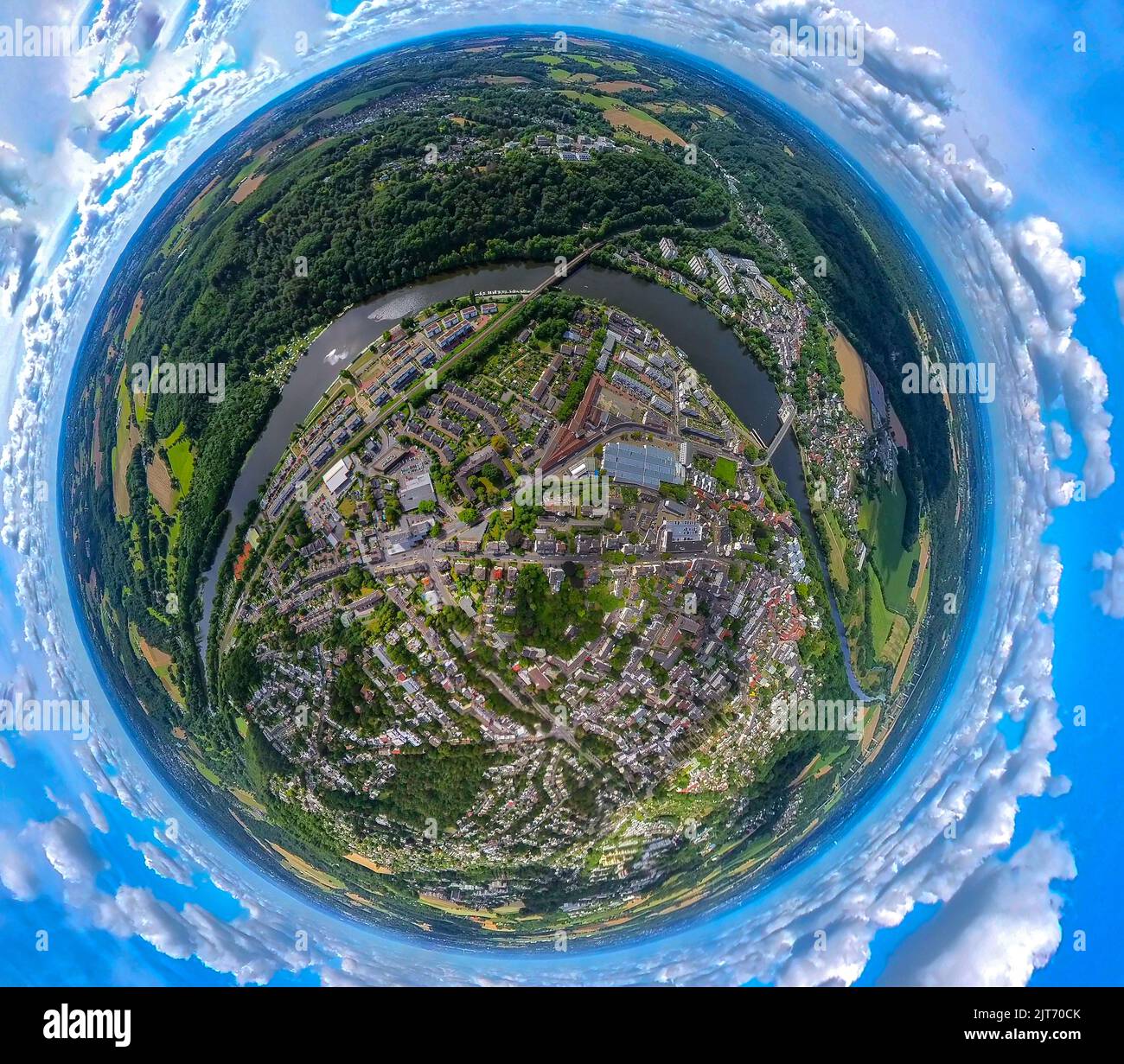 Aerial view, view of district Kettwig, Ruhrbogen Kettwig, residential ...