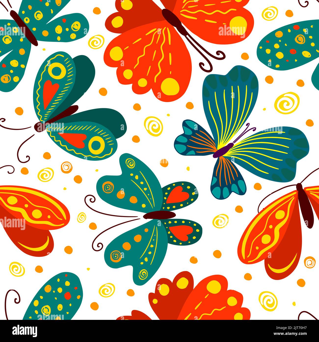 vector seamless cute gentle butterfly pattern with tropical flowers ...