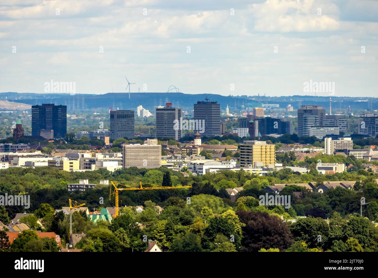 Aerial view, skyline of Essen, with city hall, Postbank skyscraper ...