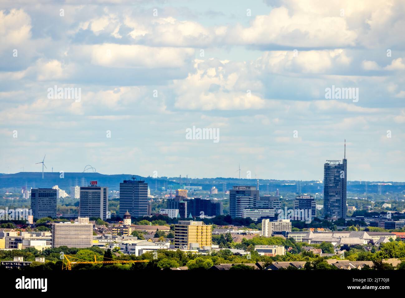 Aerial view, skyline of Essen, with city hall, Postbank skyscraper ...