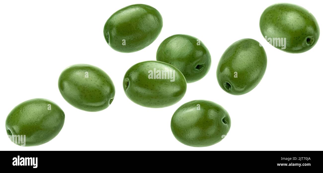 Green olives isolated on white background Stock Photo - Alamy