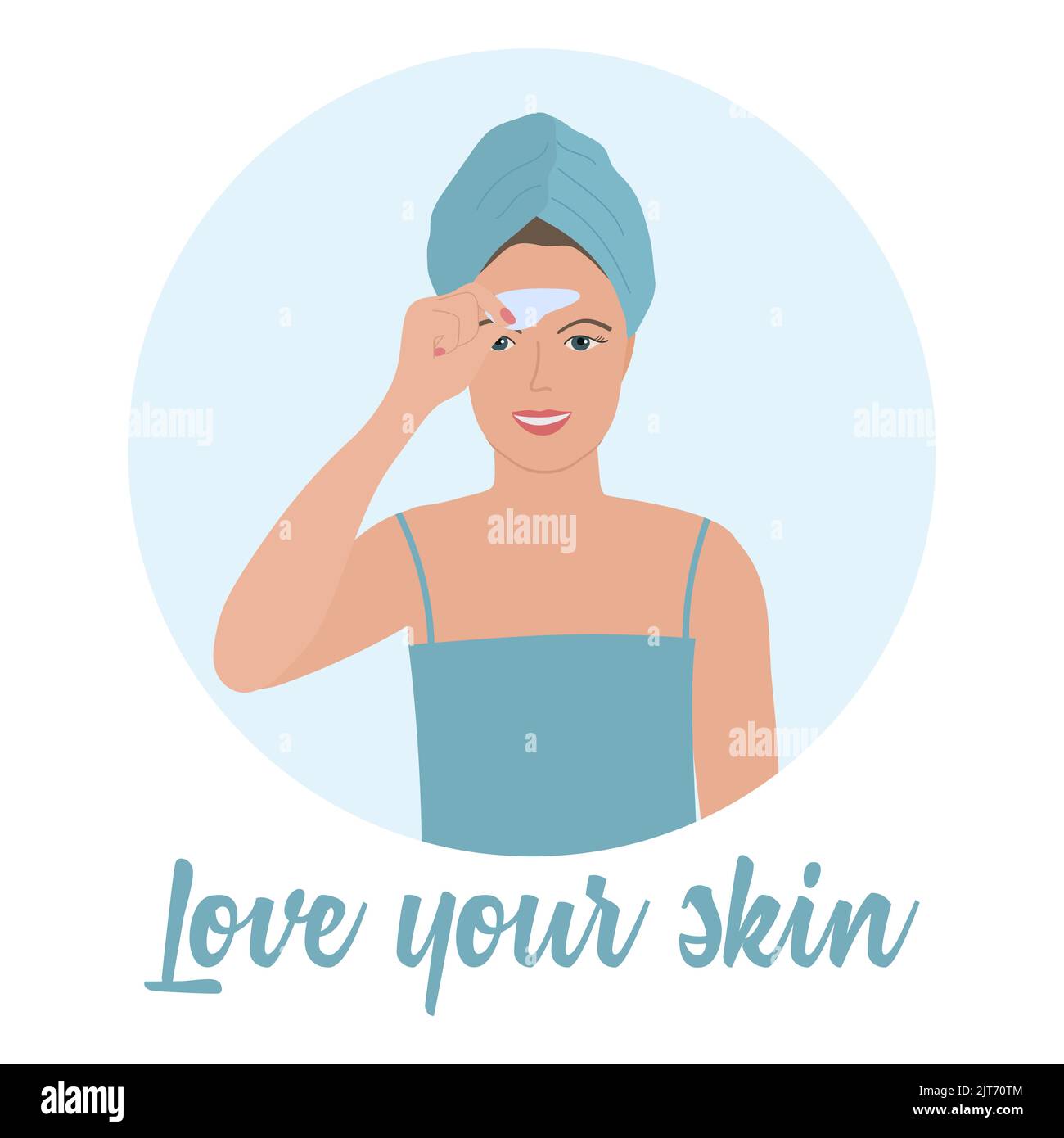 Vector illustration Beauty Routine procedures at home. Woman does ...