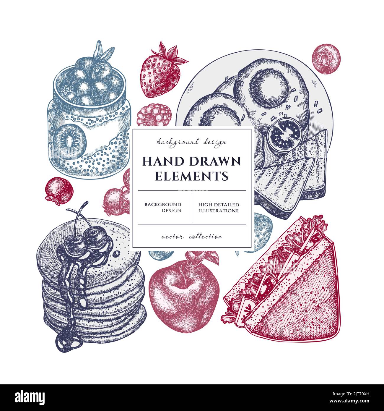 Breakfast square card or invitation design. Frame design with sandwich ...