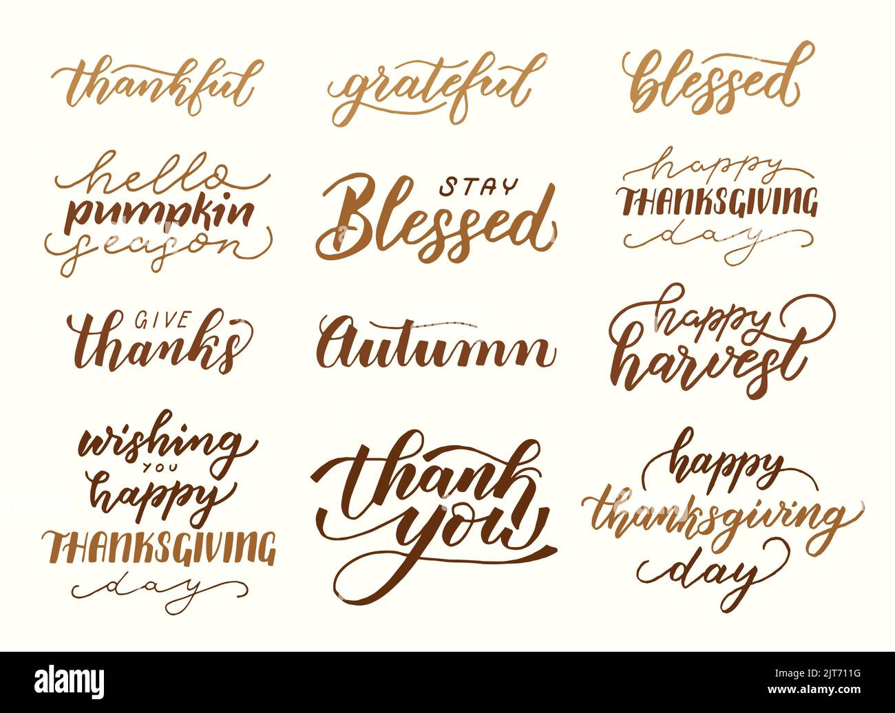 Set of Thanksgiving Day phrases. Inspirational autumn handwritten ...