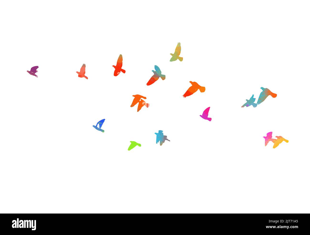 Abstract multicolored flying birds. Mixed media. Vector illustration ...