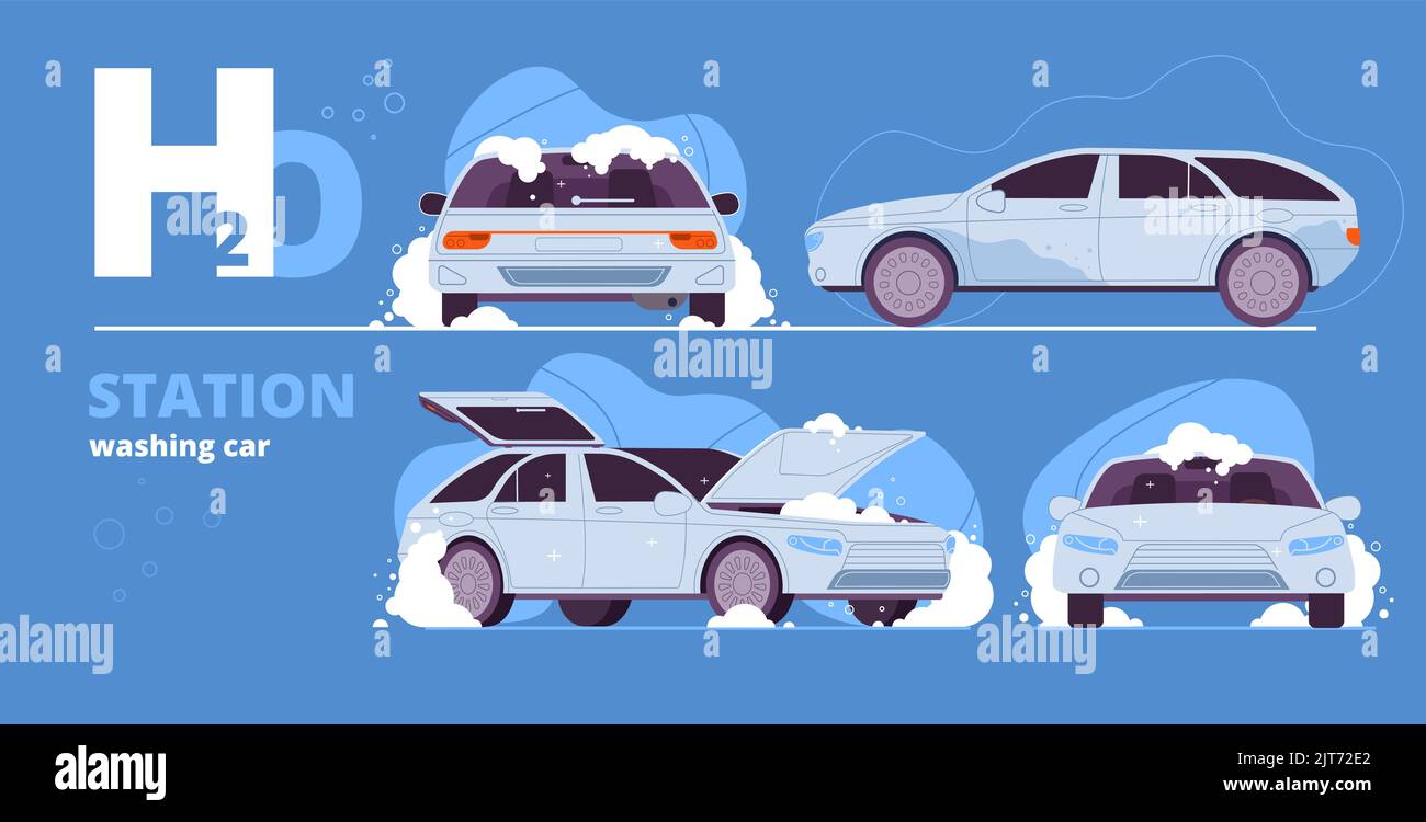 Carwash station. Fast washing car interior, foam water cleaning open ...