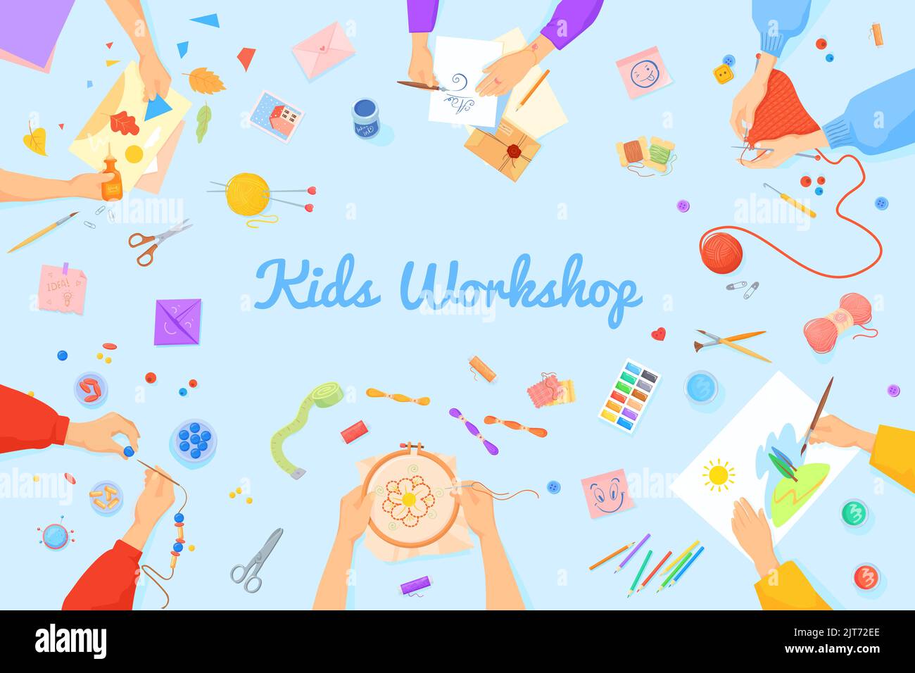 Kids diy workshop. Child handmade, teaching handcraft hobby embroidery ...