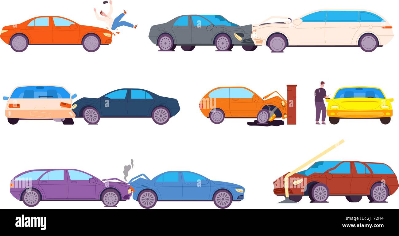 Road misfortunes. Broken crash cars road traffic accident, insurance ...