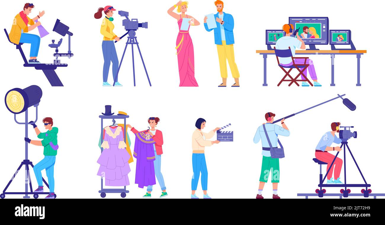 Movie production crew. Filming team cinema process television show ...