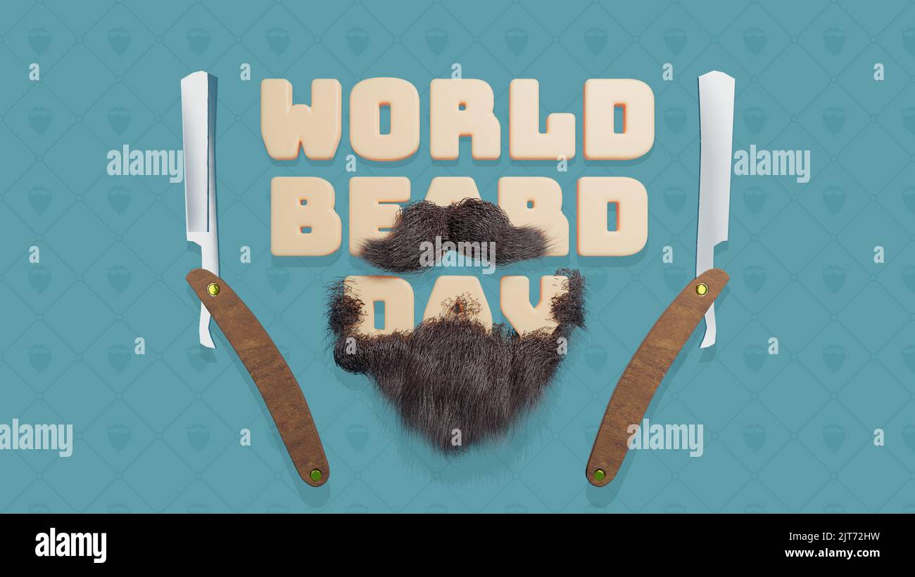 Funny, cute, World Beard Day 3d illustration for card, product ...