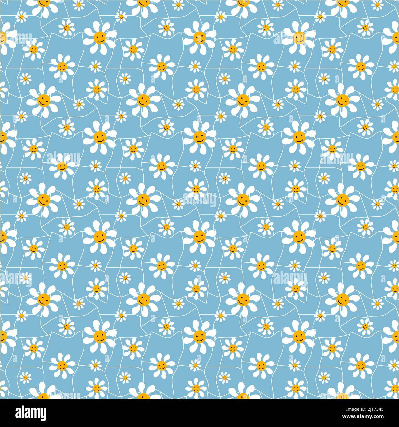 Small white daisies and smiley on a blue abstract background. Vector ...