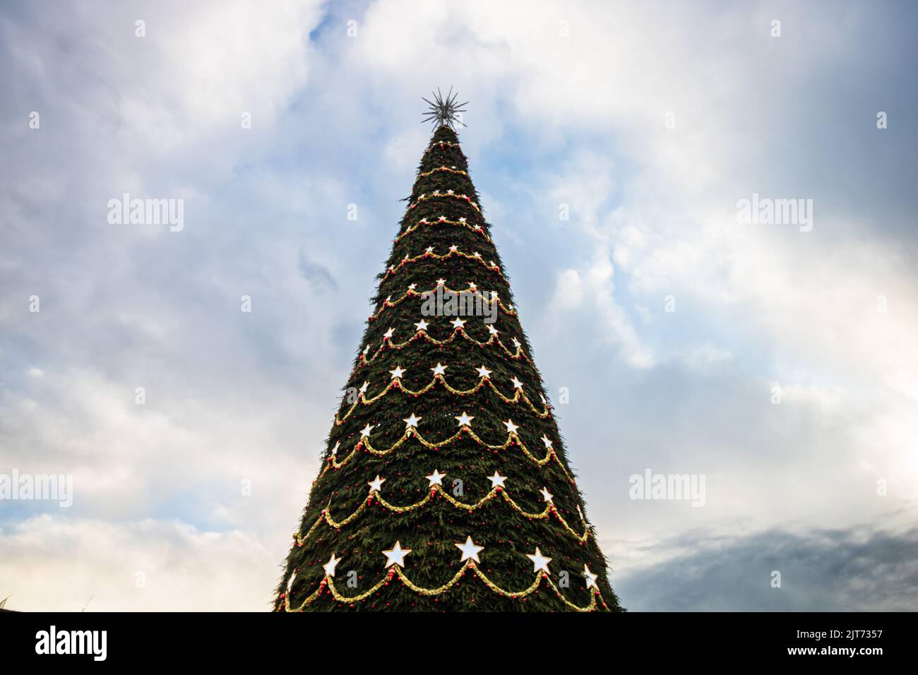 Bucharest Christmas market - Detail of Christmas tree Stock Photo - Alamy