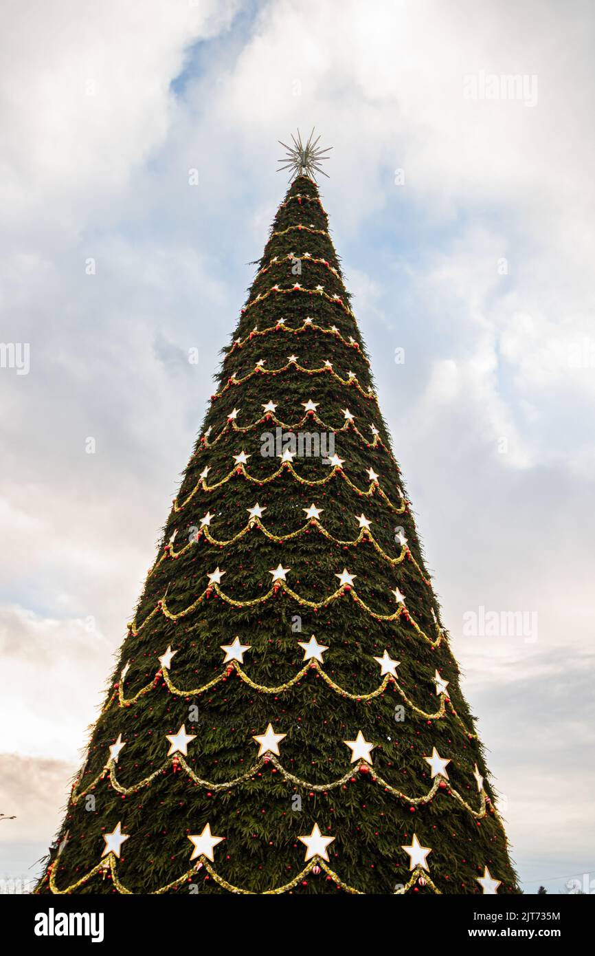 Bucharest Christmas market - Detail of Christmas tree Stock Photo - Alamy