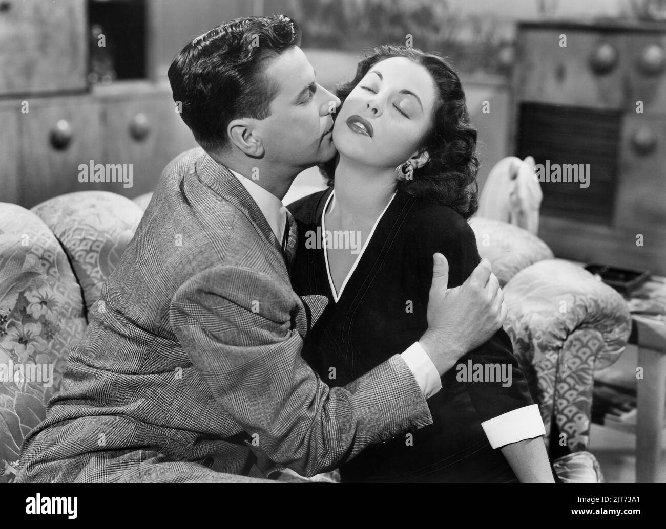 Estelita Rodriguez, Warren Douglas, on-set of the Film, "Cuban Fireball ...