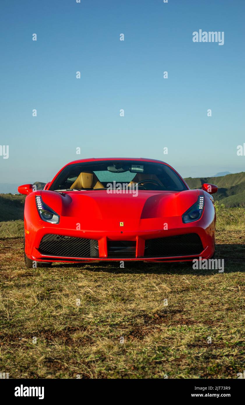 A vertical shot of a red Ferrari 488 GTB. Belo Horizonte, Brazil Stock ...