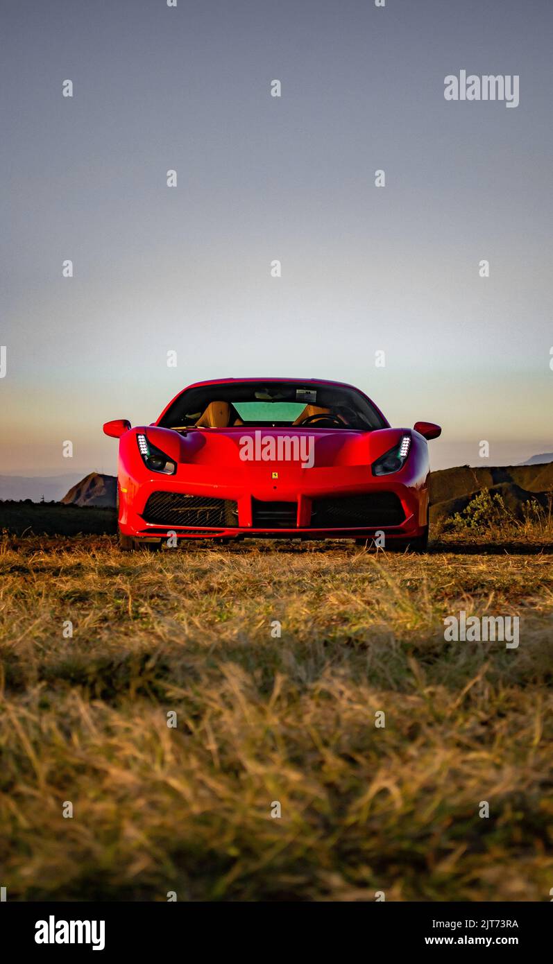 A vertical shot of a red Ferrari 488 GTB. Belo Horizonte, Brazil Stock ...