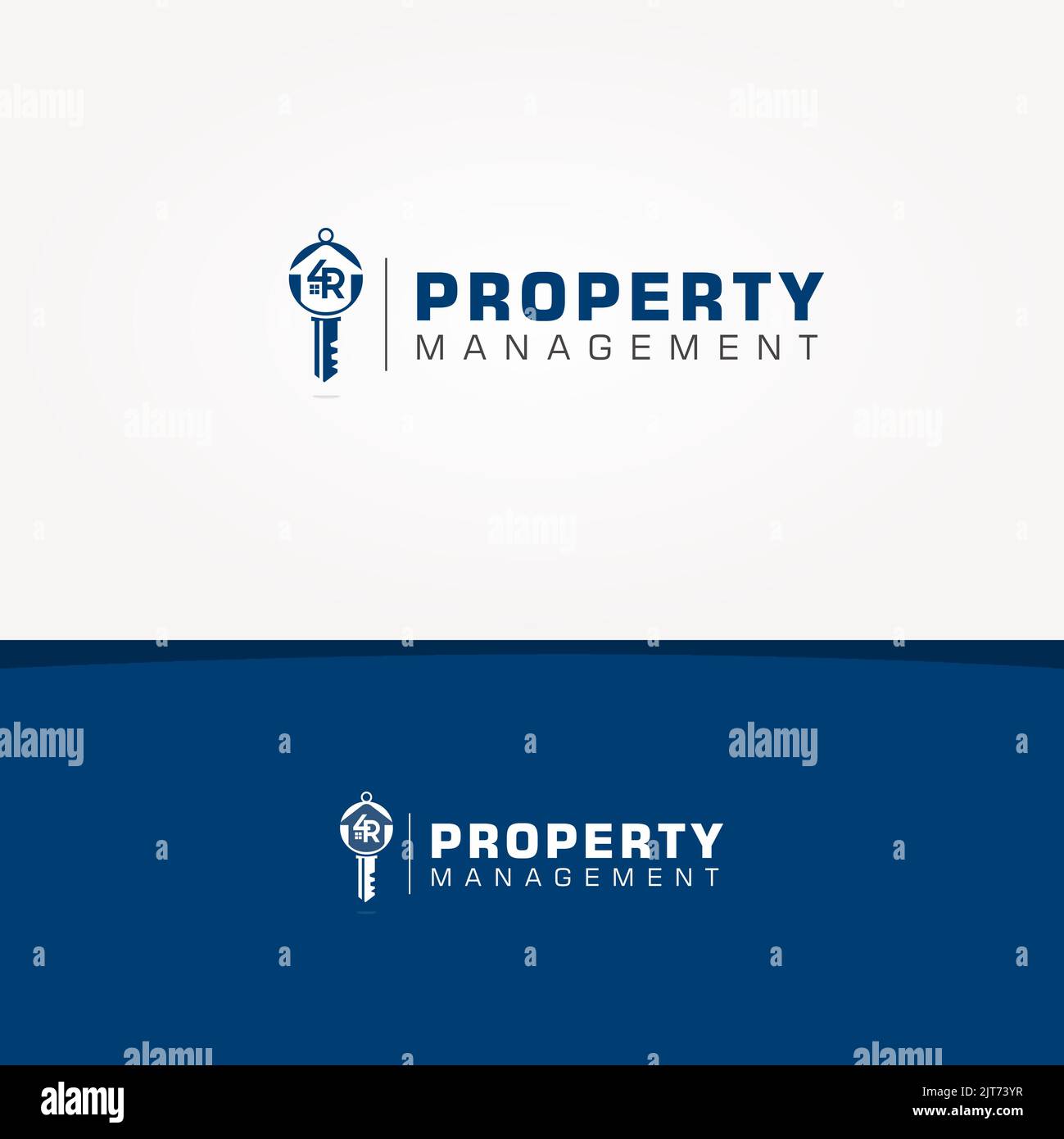 A logo of a key with an editable text isolated on white and blue ...