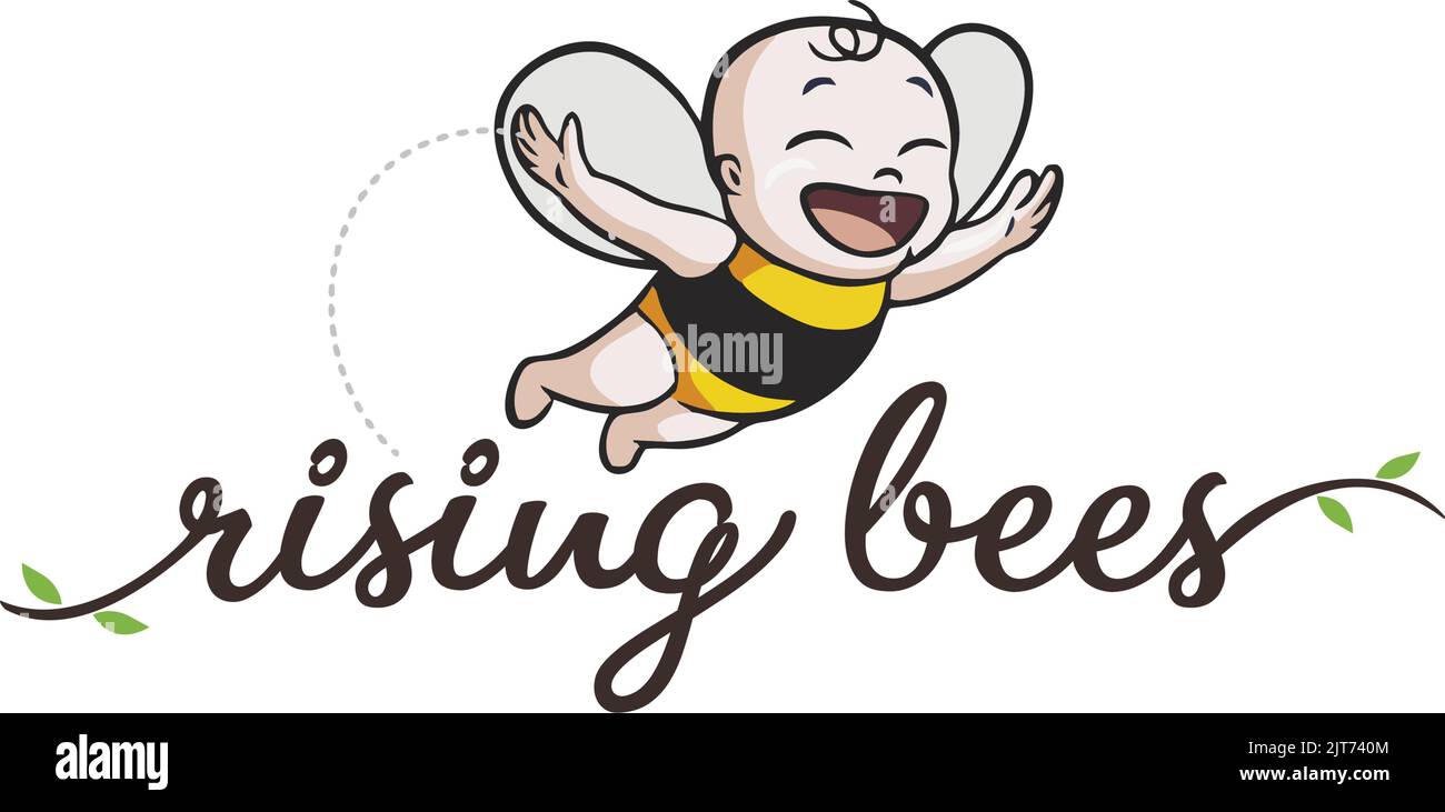 A logo of a cute bee with a baby's face and an editable text isolated ...