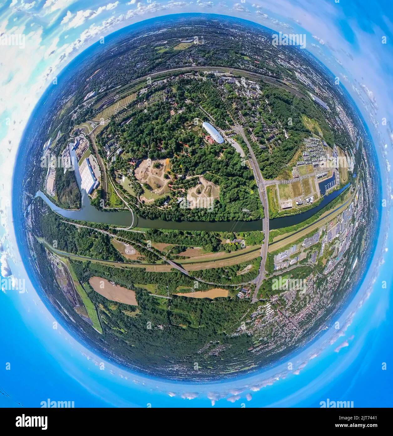 Aerial view, ZOOM Erlebniswelt, zoo, Grimberg harbor on Rhine-Herne ...