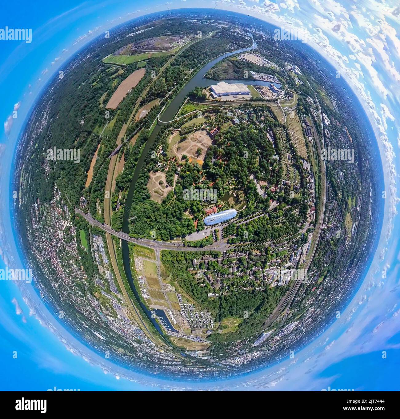 Aerial view, ZOOM Erlebniswelt, zoo, Grimberg harbor, Rhine-Herne canal ...