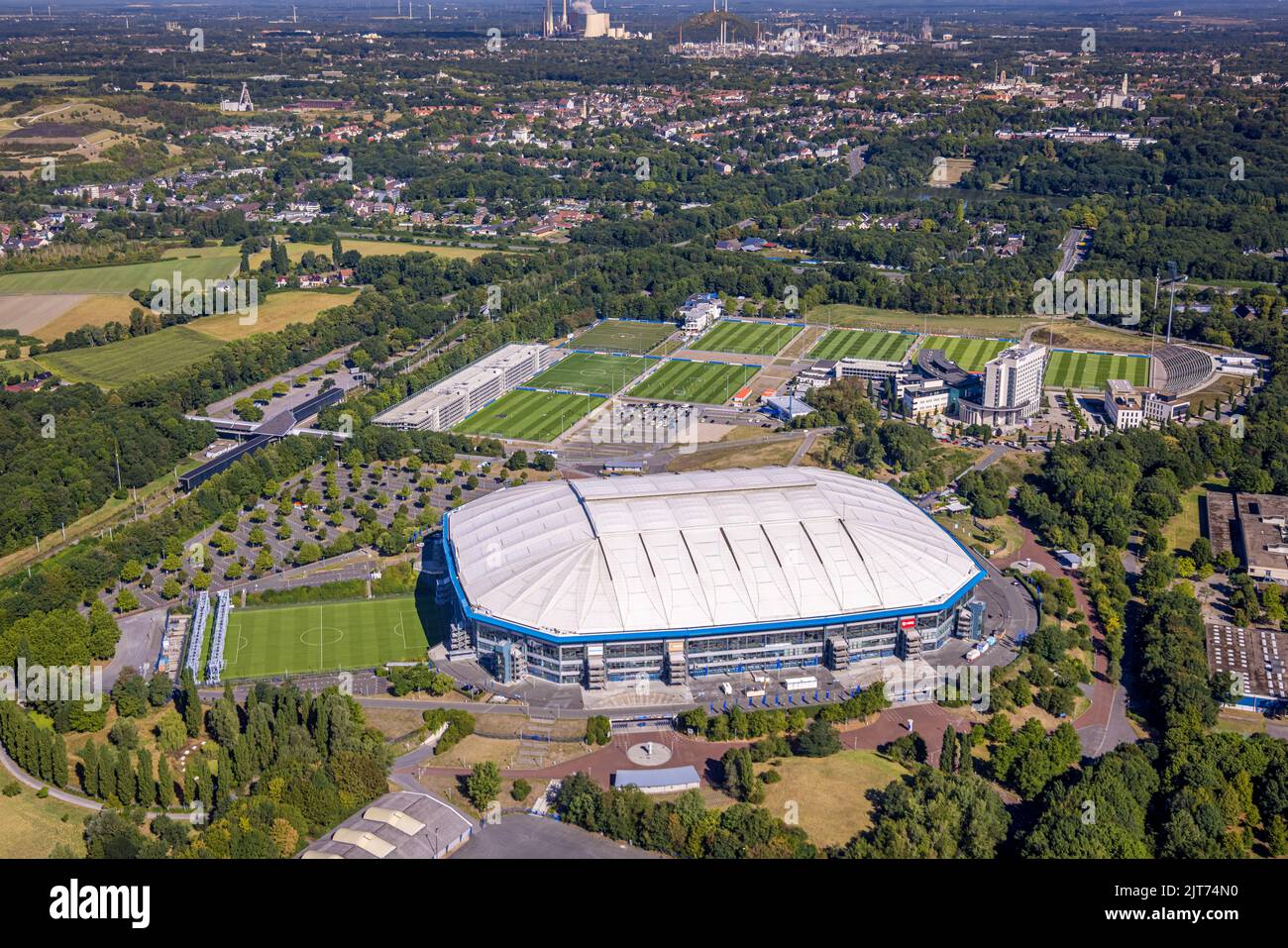 Aerial view, VELTINS-Arena, Bundesliga stadium of the soccer club FC Schalke 04, Erle ...