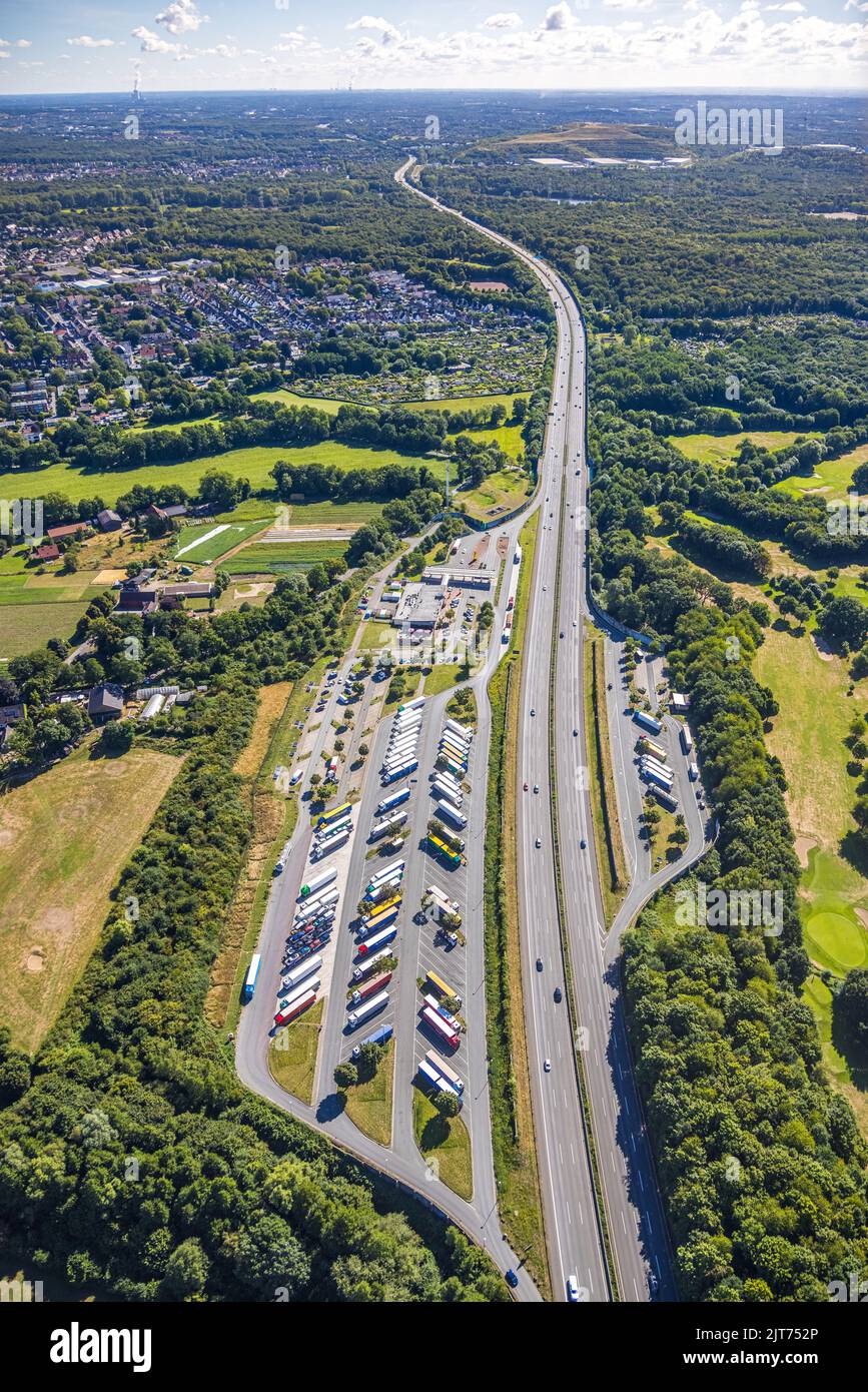 Aerial view, freeway service area Resser Mark, freeway A2, Resse ...