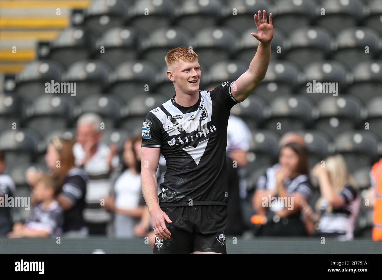 Harvey Barron #32 of Hull FC acknowledges Hull FC fans after the final ...