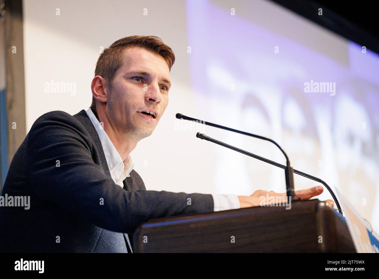 Uelzen, Germany. 28th Aug, 2022. Frank Rinck, state chairman of the AfD ...