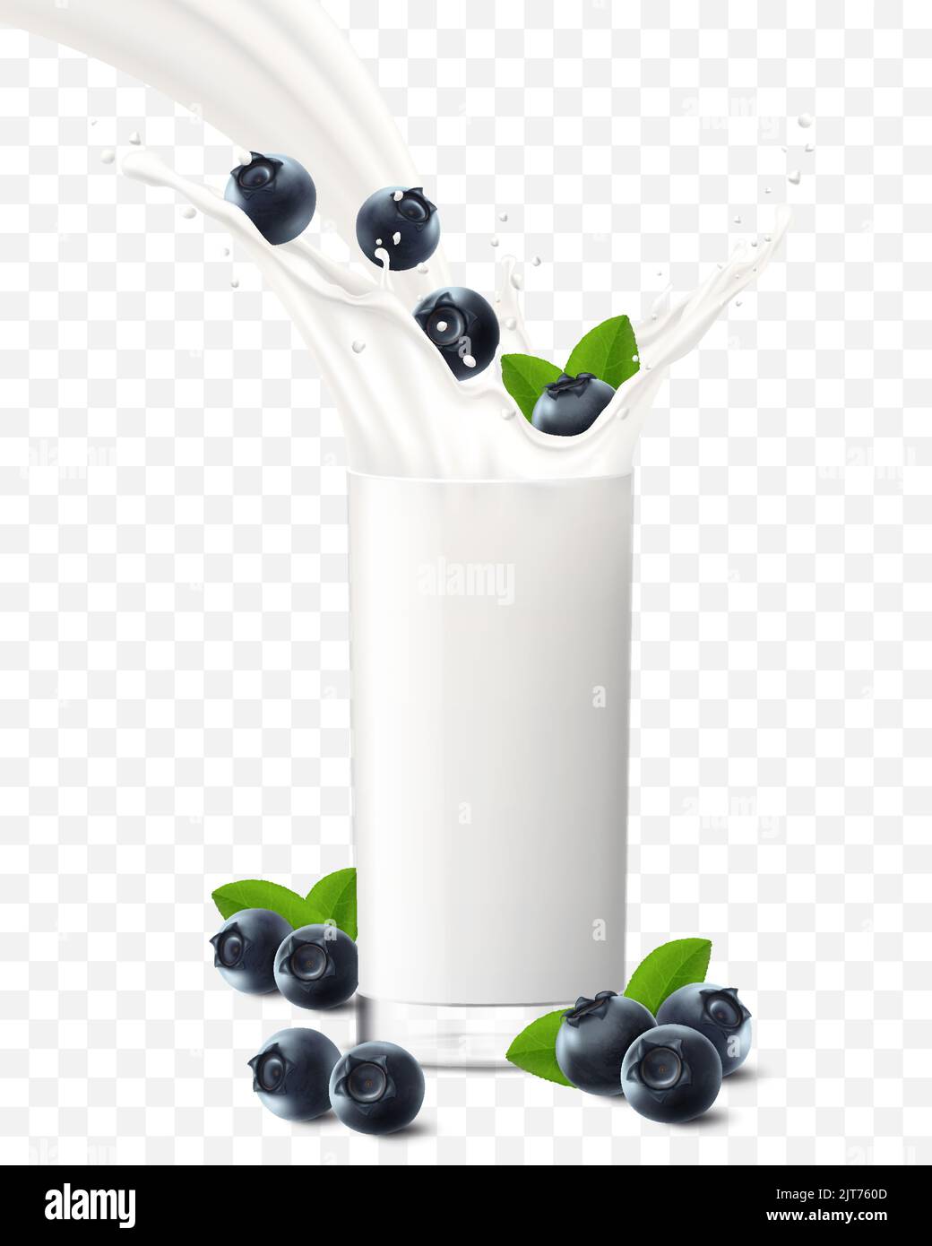 Blueberry falling in a glass of milk or yogurt. Fruit milkshake ...
