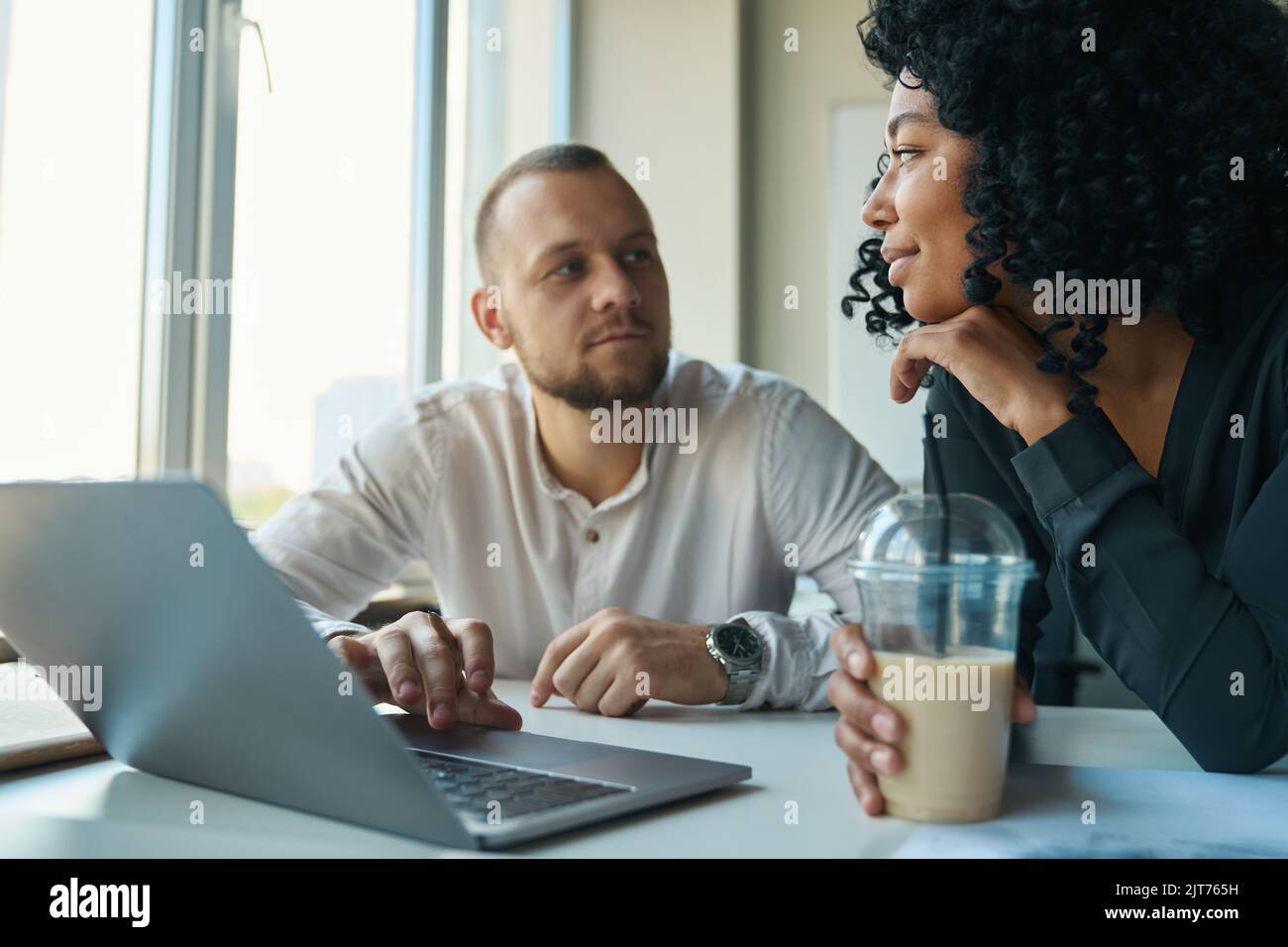 Office workers have a coffee break during work Stock Photo - Alamy